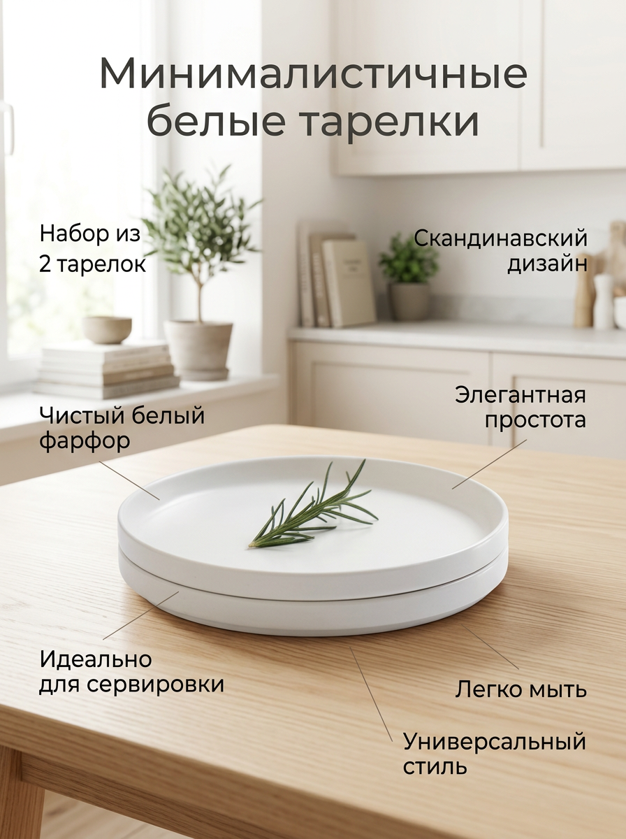 Тарелки набор Montserrat фарфоровые 2 шт, 16.5cm, плоские с бортиками, посуда для кухни, белый