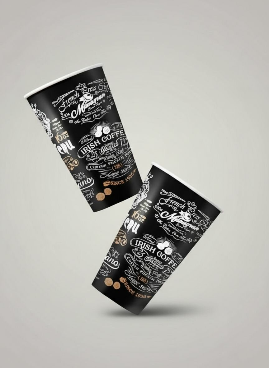 Стаканы бумажные 500 мл для кофе 50 шт Меню d06 Ecocups