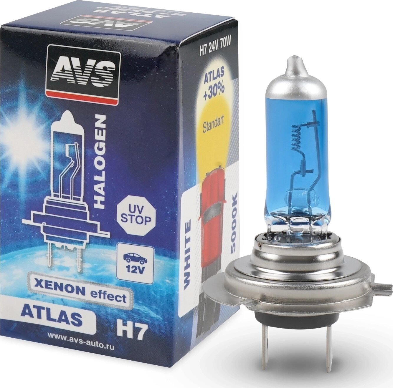 Галогенная лампа AVS ATLAS BOX/5000К/ H7.24V.70W. коробка 1шт.