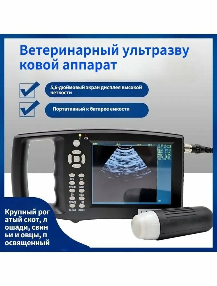 Портативный ветеринарный ультразвуковой сканер, оснащенный механическим датчиком 3,5 МГц, подходит для определения беременности у свиней, овец, собак и кошек.