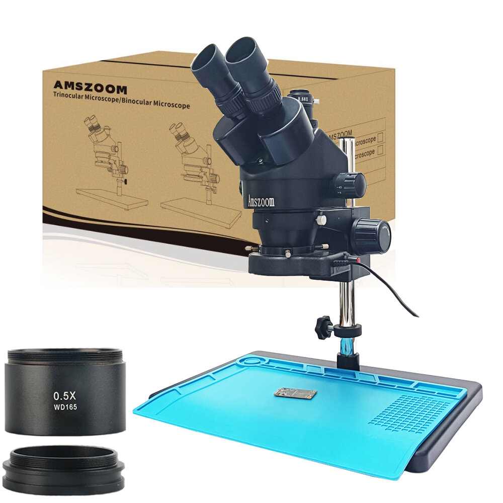 Трёхглазый микроскоп с объективами 0.5X/1X большое рабочее расстояние для пайки, ремонта и диагностики электроники