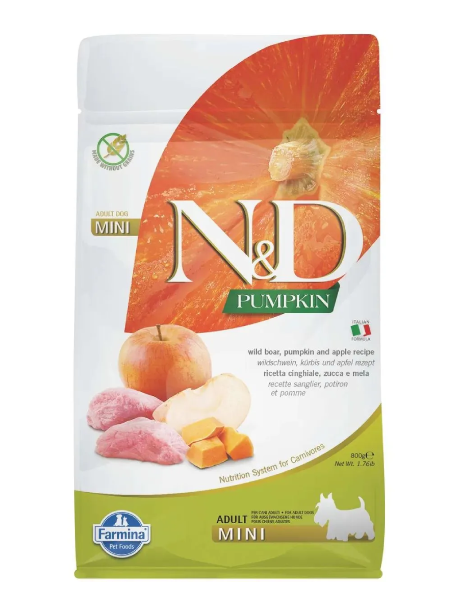 Сухой корм Farmina N&D Pumpkin (Фармина) для собак мелких пород с кабаном, яблоком и тыквой, 0,8 кг