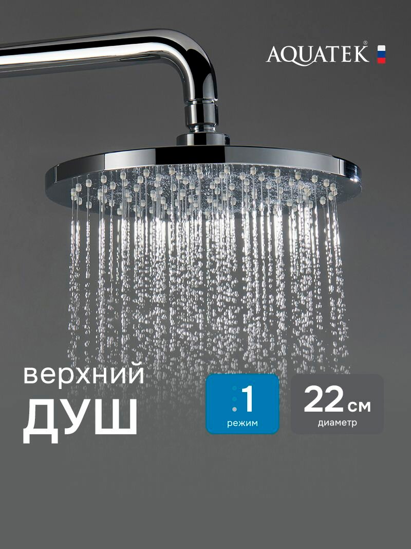Лейка для тропического душа круглая 22 см Aquatek AQ2086CR хром, ABS-пластик