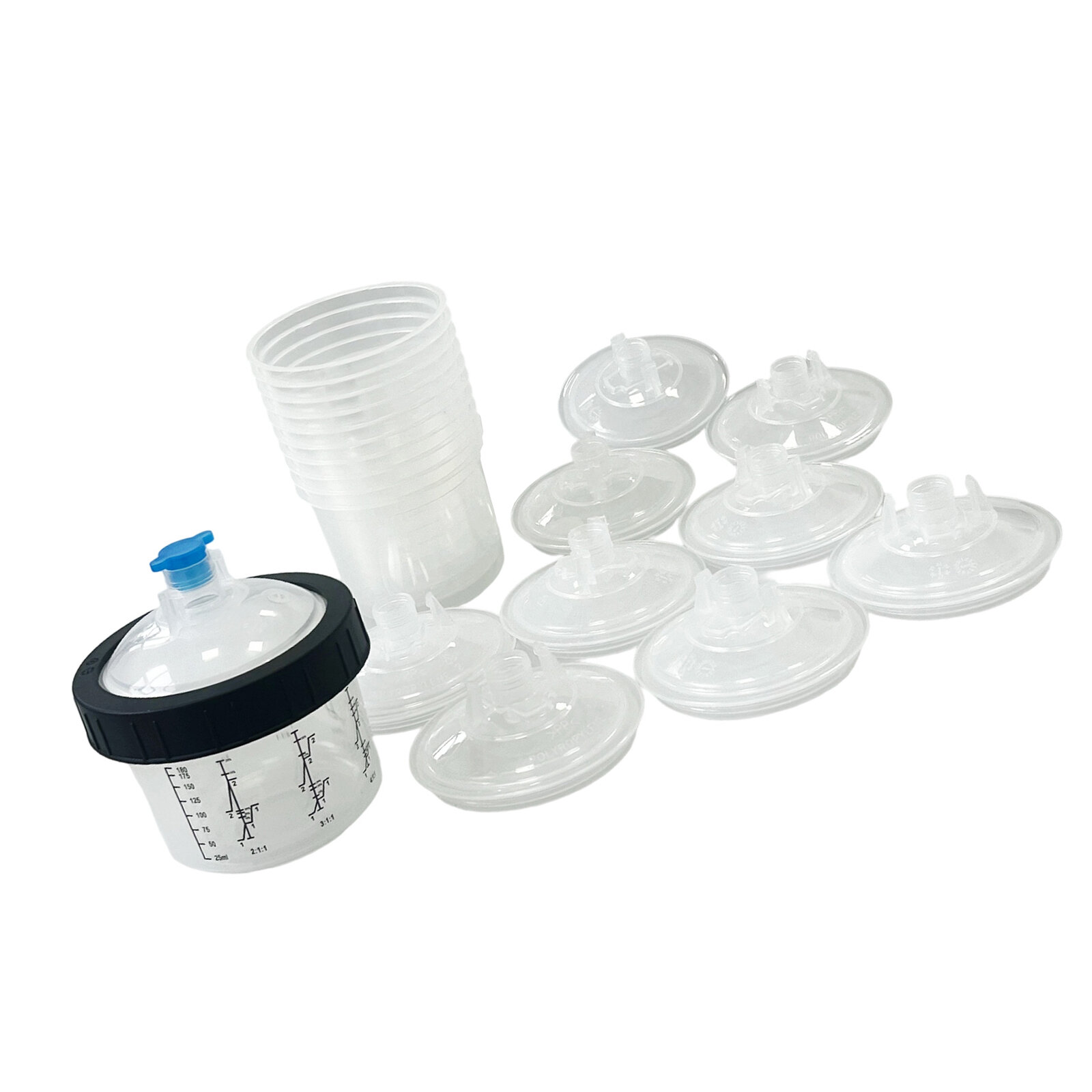 Одноразовый мерный стакан для краскопульта 165/400/600 мл прозрачный пластиковый контейнер