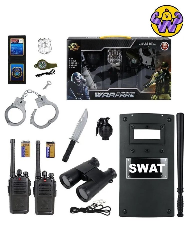 Наручники Детские Игровой набор SWAT Полиция бинокль значок для мальчиков 3-5 лет
