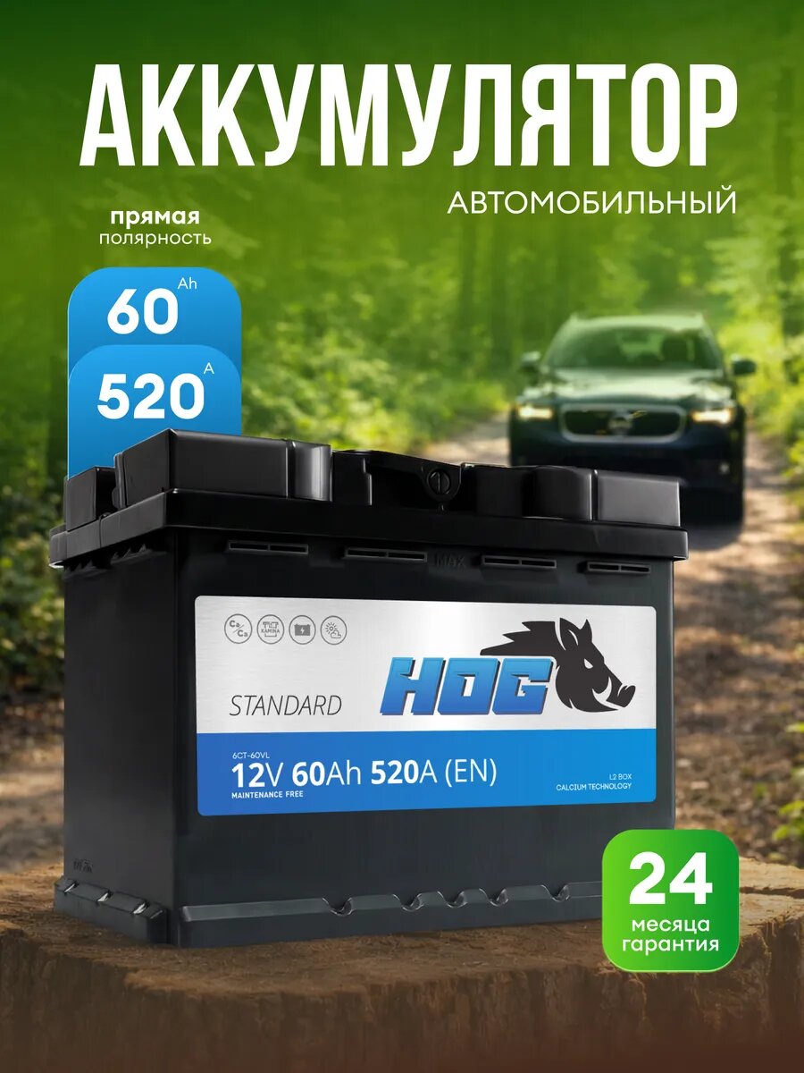 Аккумулятор автомобильный 60 Ач 520А прямая полярность