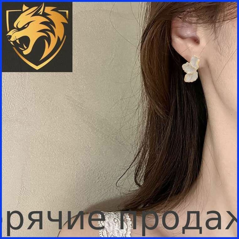 Серьги пусеты, эмаль, искусственный камень, бежевый — фото 1