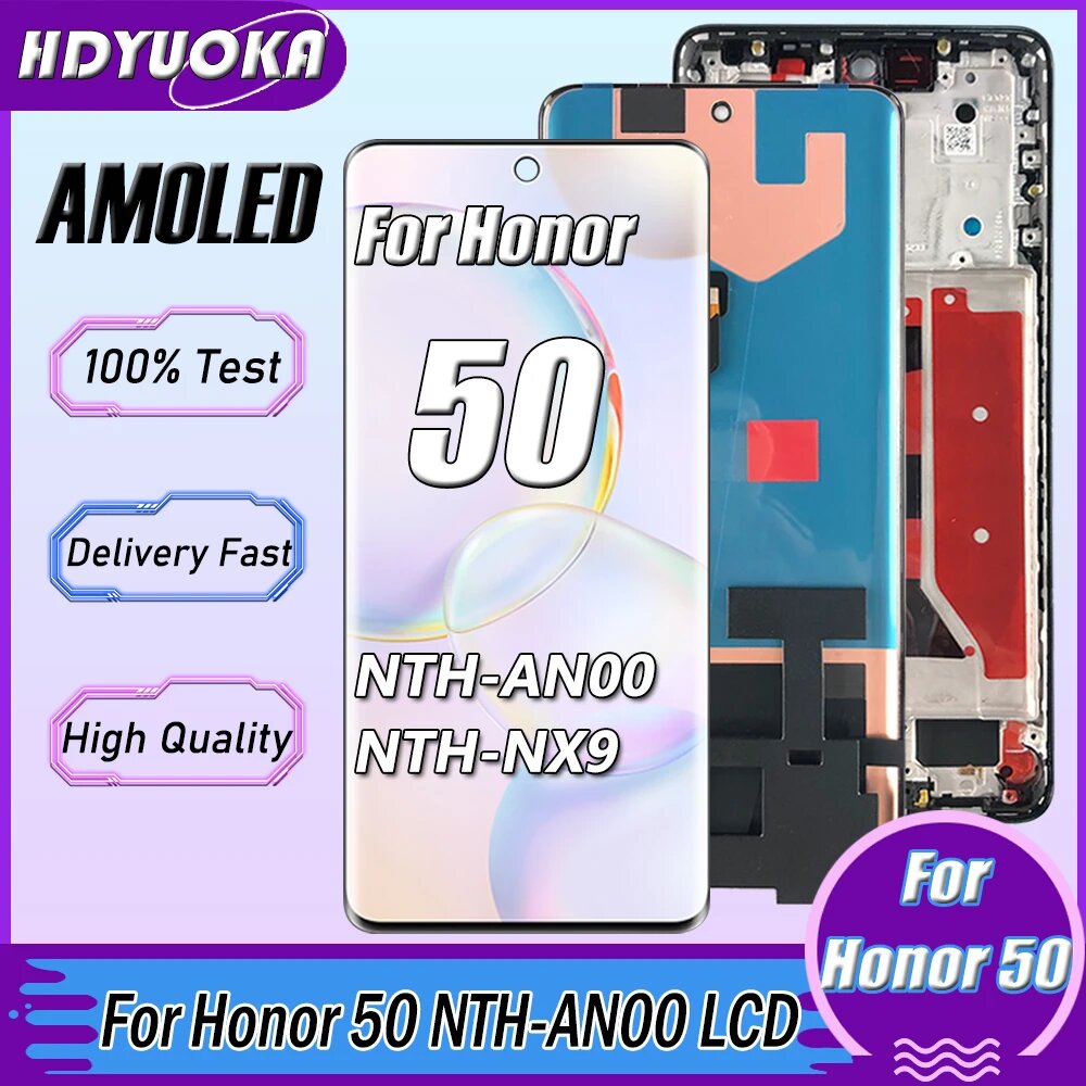 6,57 "AMOLED ЖК-дисплей для Honor 50, ЖК-дисплей, преобразователь сенсорного экрана в Black No Frame