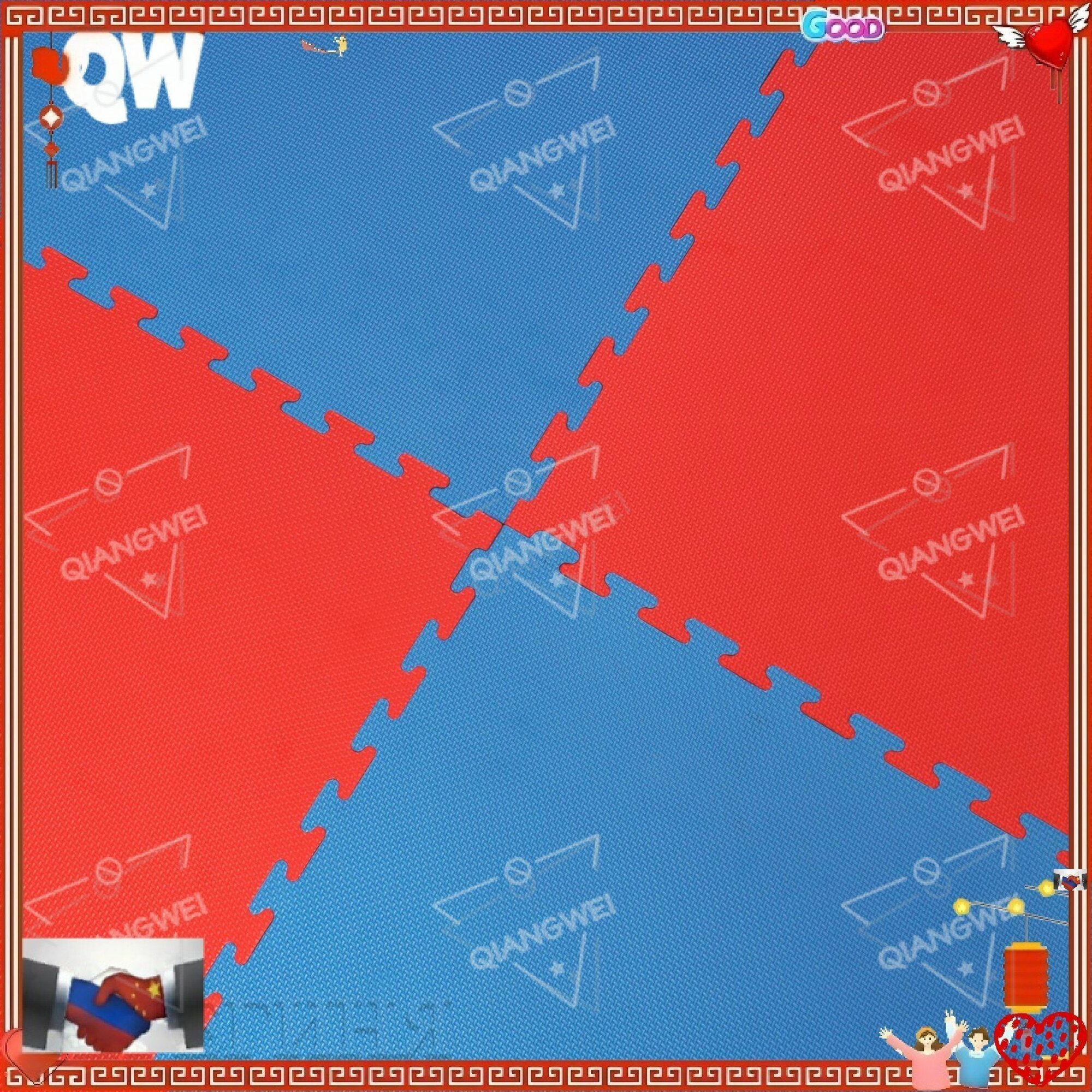 Будо мат татами 100 x 100 см, толщина 2,5 см, красно-синий, Премиум качество