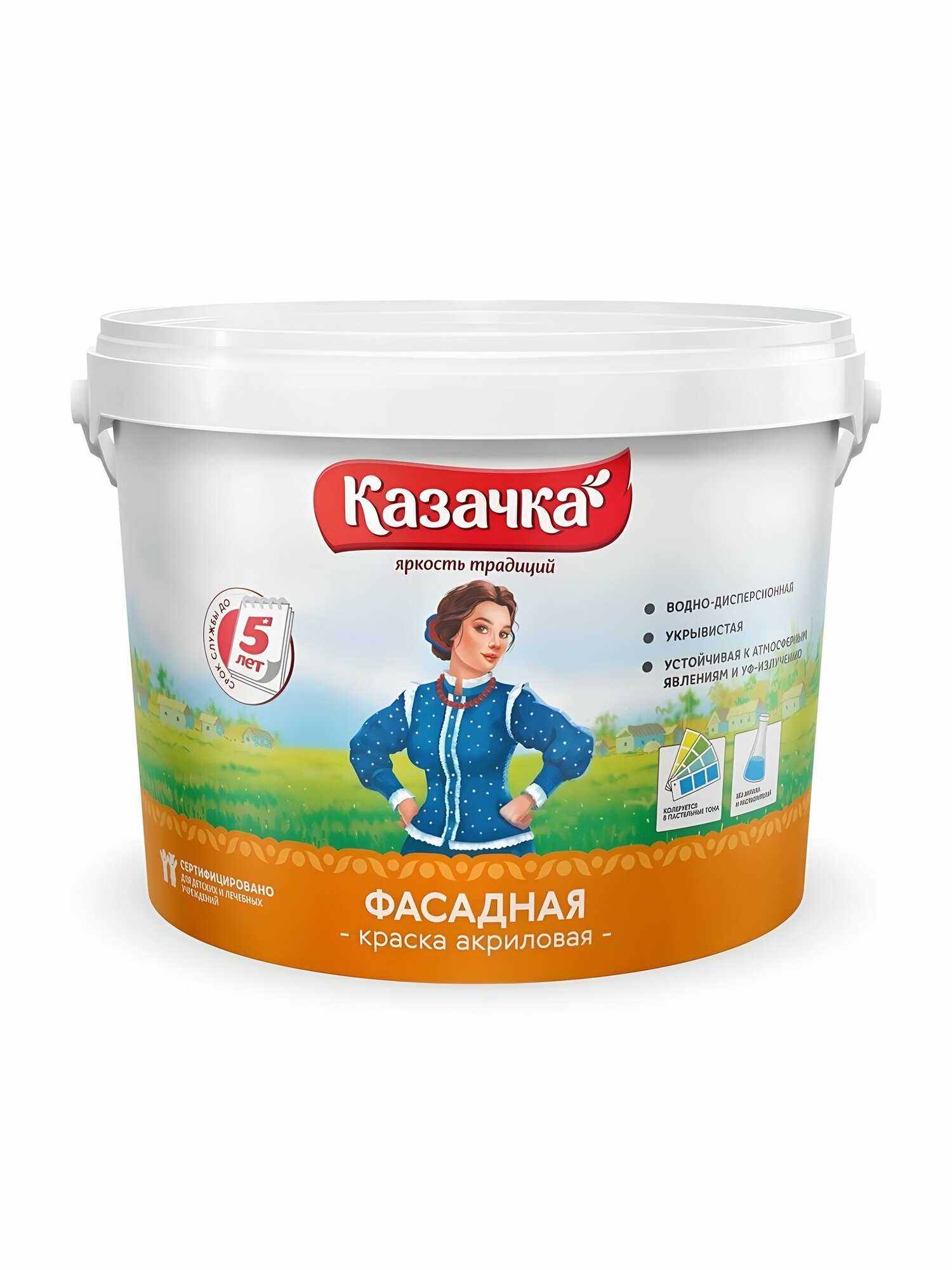 Краска воднодисперсионная, Казачка, F-20, акриловая, фасадная, матовая, 13 кг