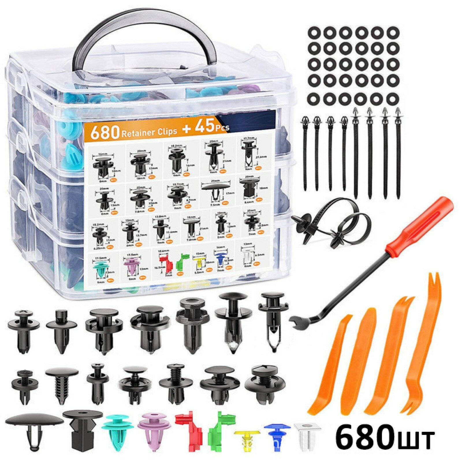 Универсальные автомобильные крепежи MyPads набор 680 штук для панелей дверей и обшивки салона