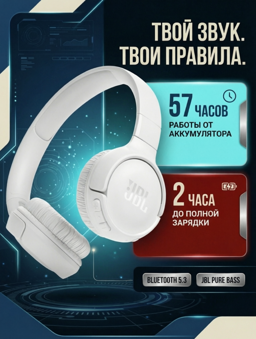 Наушники беспроводные JBL Tune 525 BT, накладные, с микрофоном
