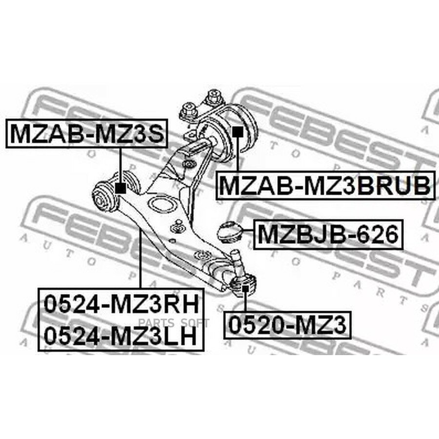 FEBEST MZABMZ3BRUB Кронштейн поперечного рычага с сайлент-блоком FORD FOCUS II зад.