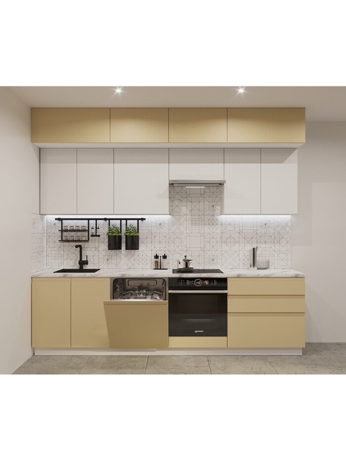 Кухонный гарнитур прямой трёхуровневый в потолок «Лайн 46», 2800 мм, цвет стамбул/тальк