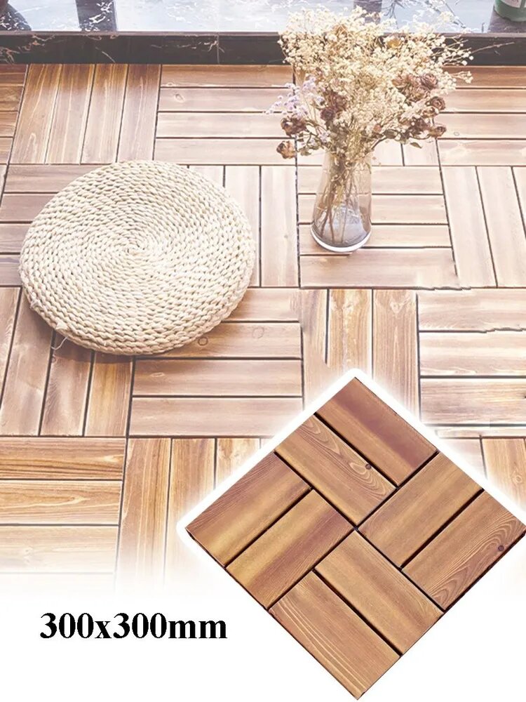 Садовый настил из обугленного дерева, 30x30x2.4 см, хаки, 10 шт, Китай