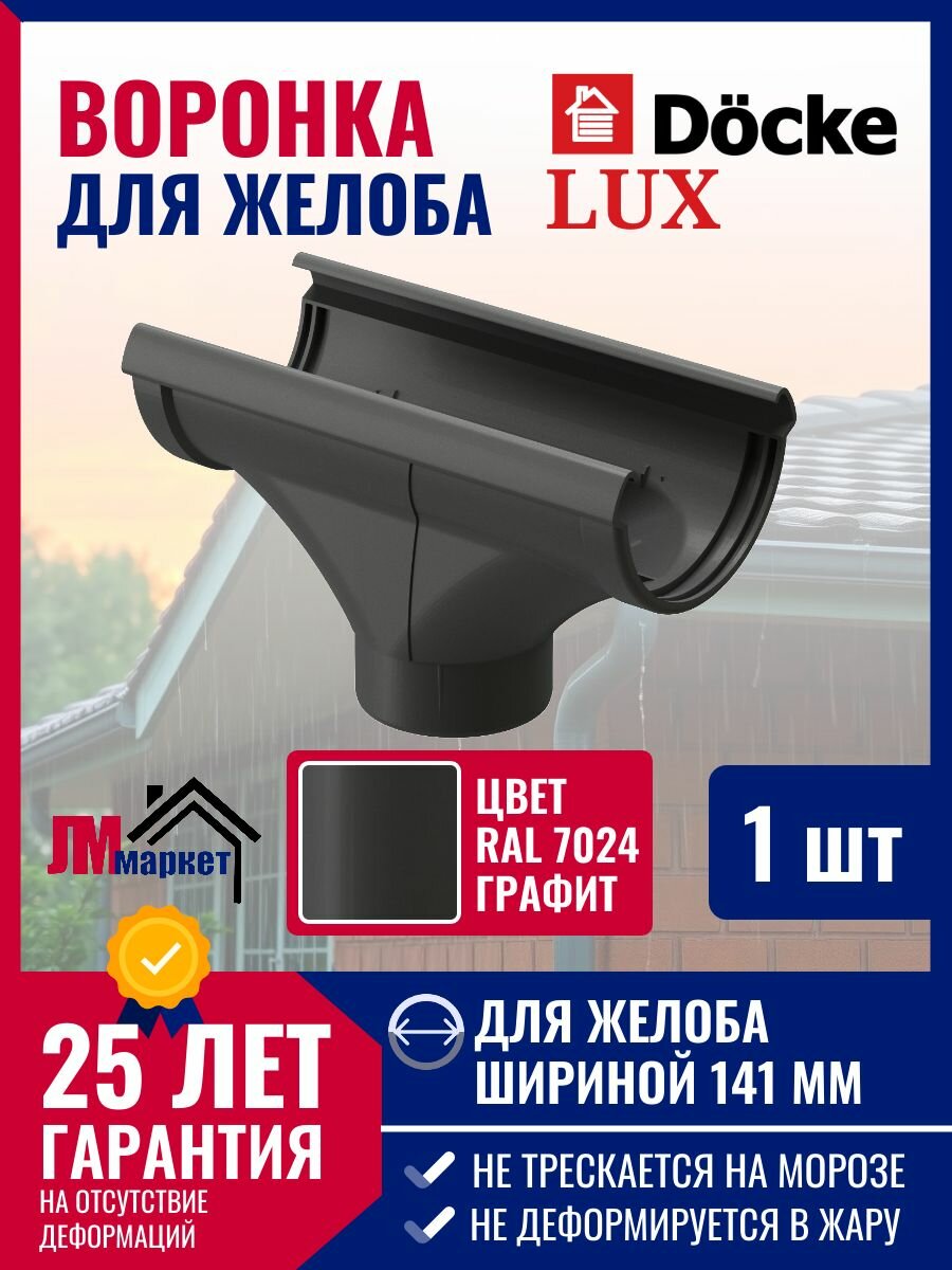 Водосточная воронка Docke LUX графит, 1 шт. в уп, желоб с воронкой коричневый ПВХ Деке Люкс