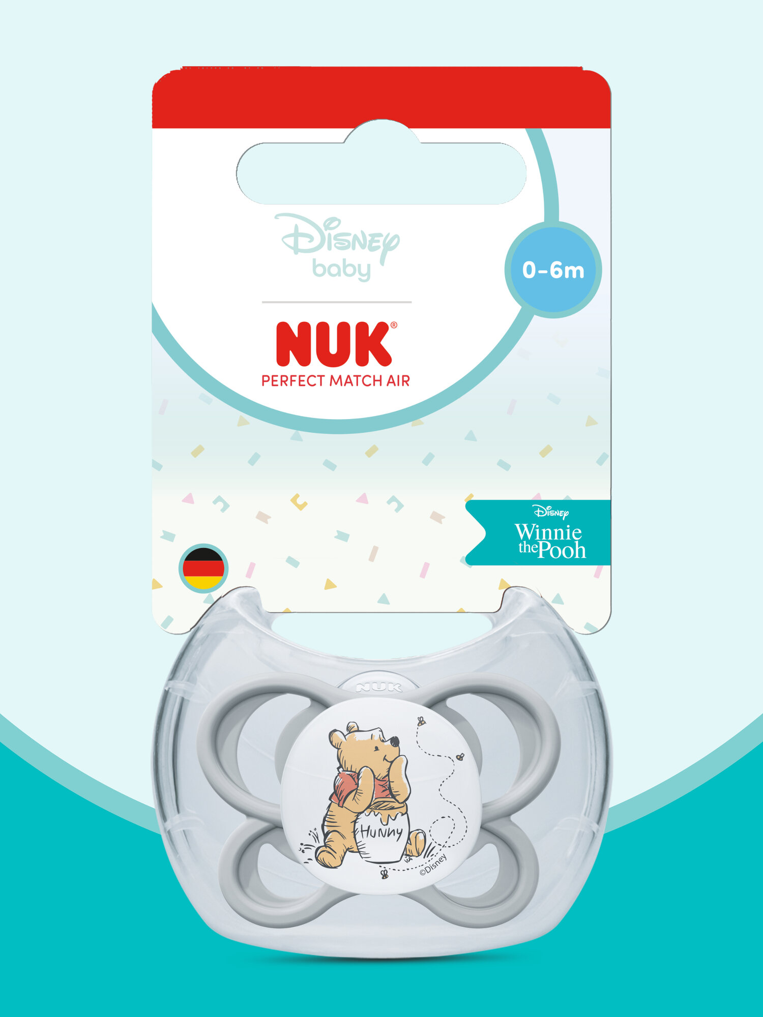 Соска-Пустышка Nuk PM Air Winnie, силикон, ортодонтическая, антиколиковая, 0-6 мес.