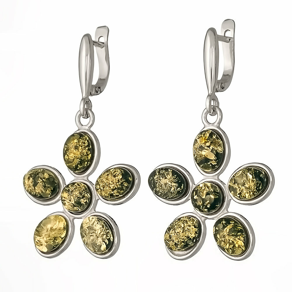 Серьги, серебро, 925 проба, янтарь