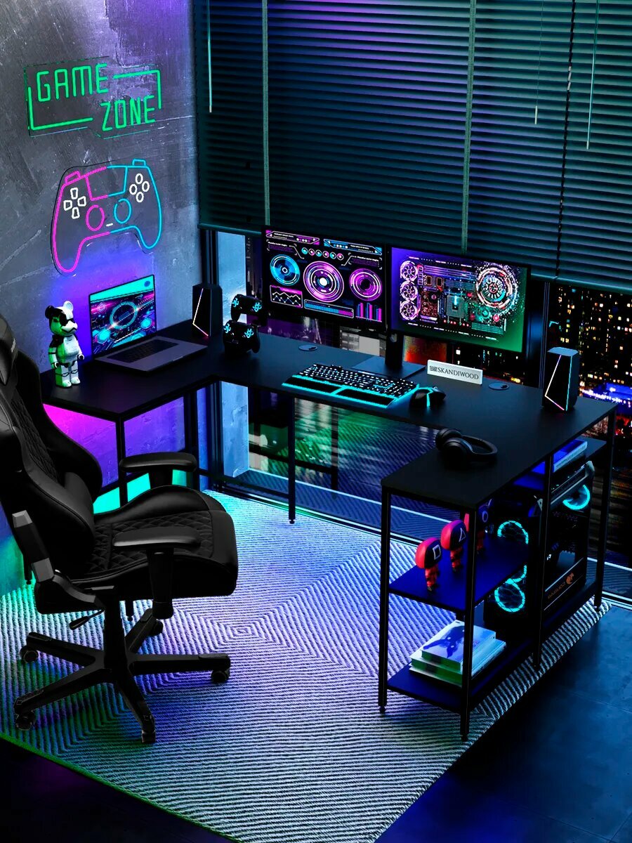 Стол компьютерный угловой письменный с полками большой для школьника