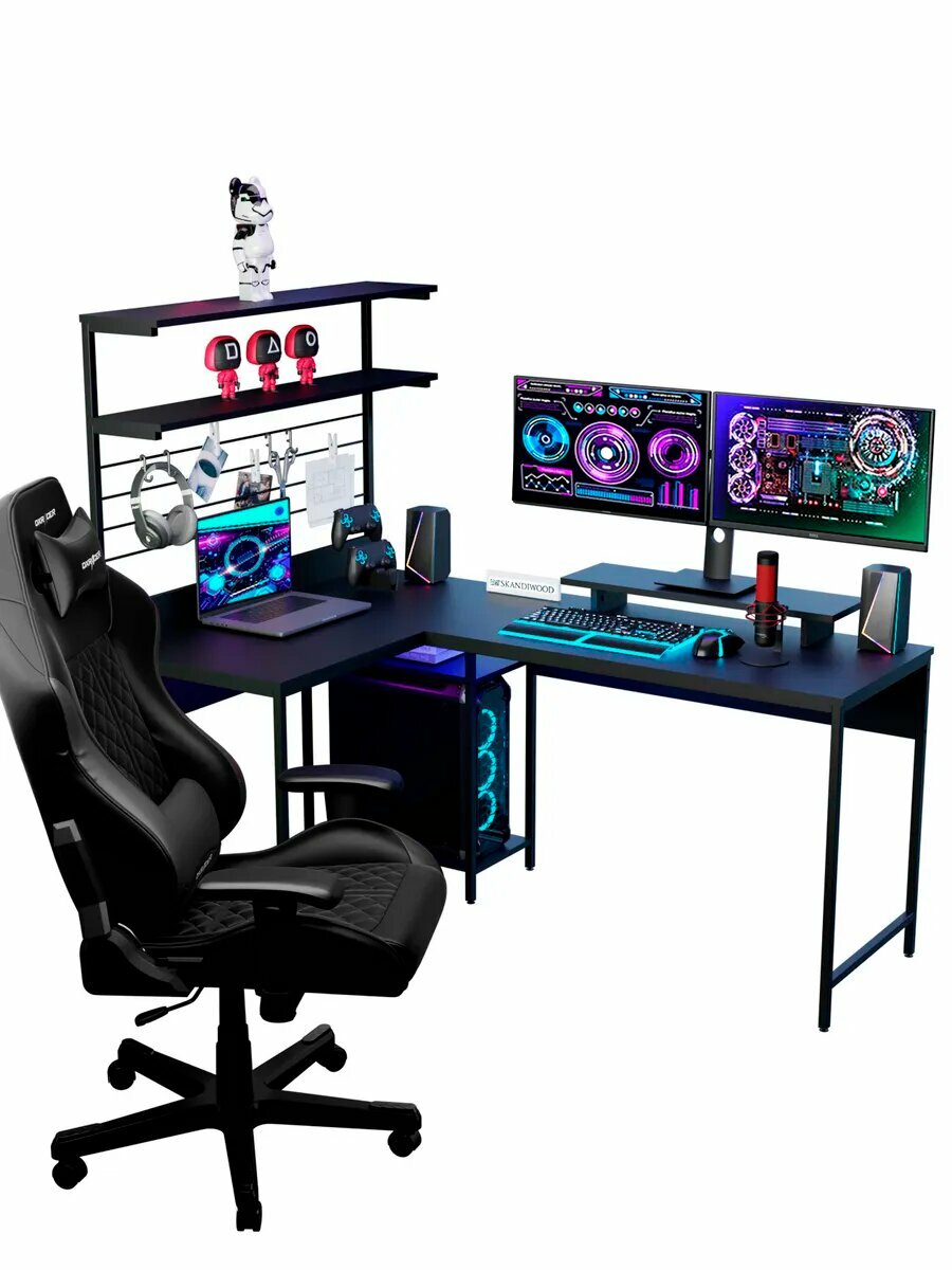 Угловой компьютерный стол с полками игровой письменный для школьника для геймера