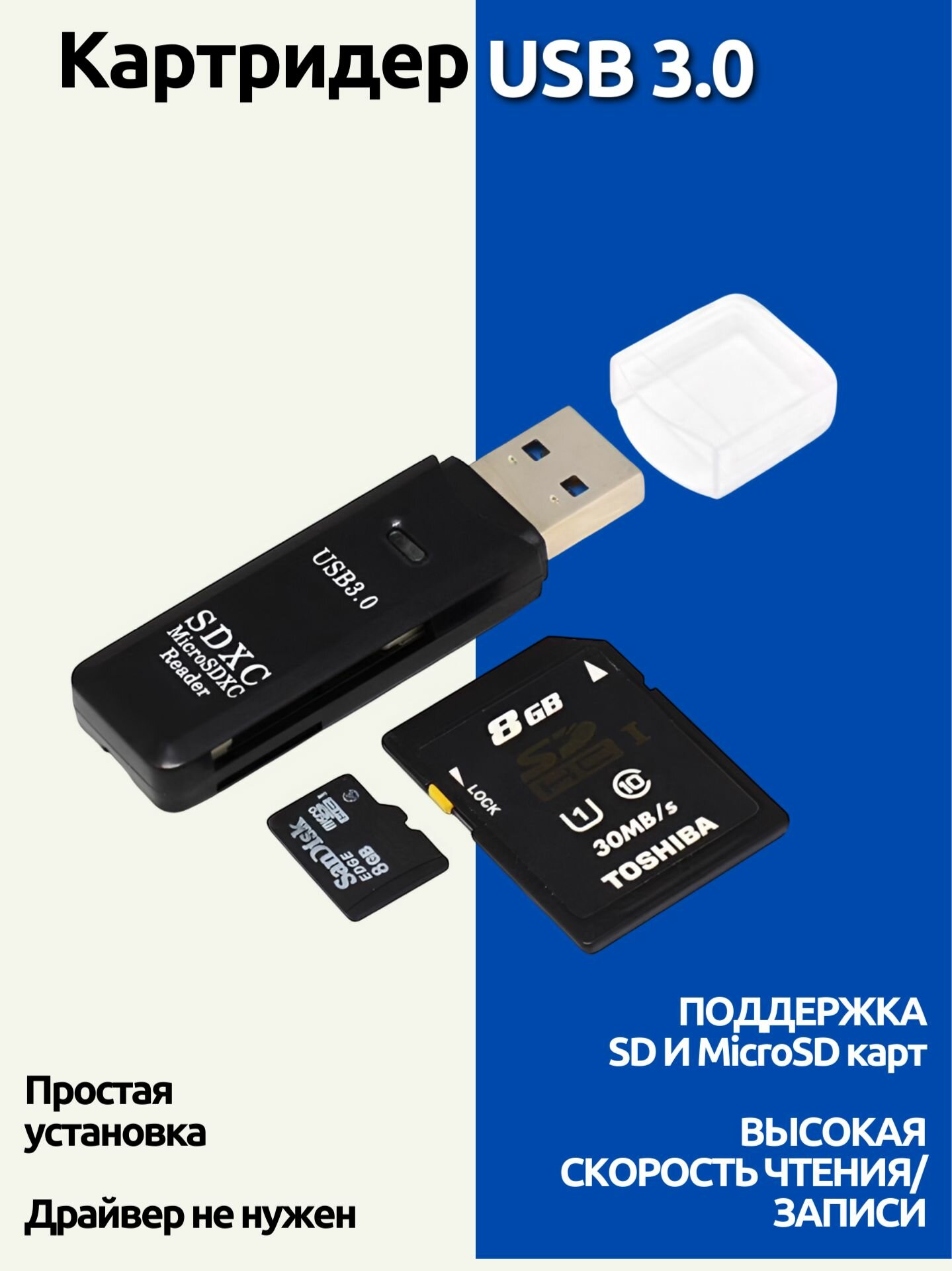 Картридер Micro SD универсальный USB 3.0 Micro SD, SD, Mini SD, SD, SDHC адаптер переходник для флешкарт