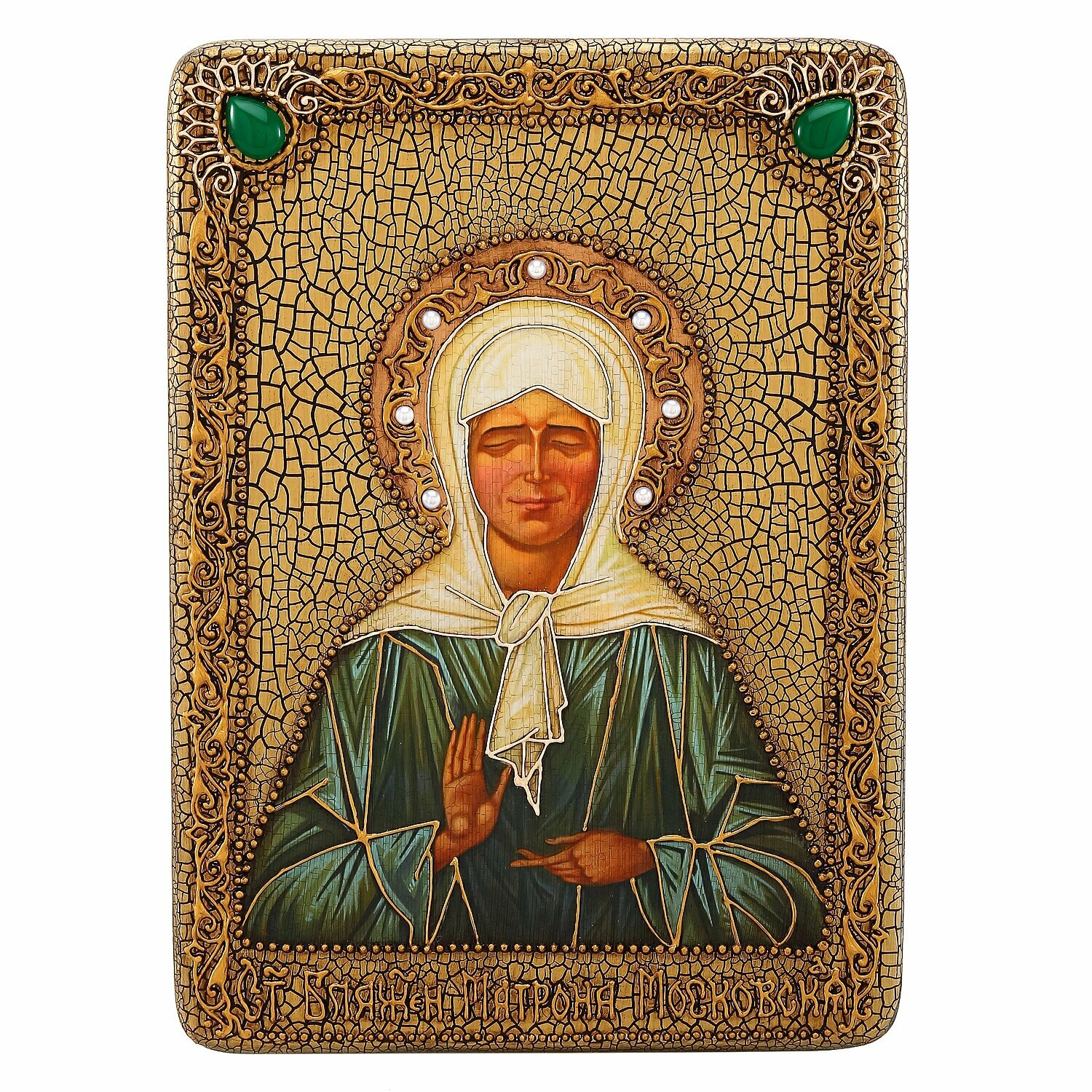 0065394 Подарочная икона "Блаженная старица Матрона Московская" на мореном дубе 21х29 см RTI-645-4. m