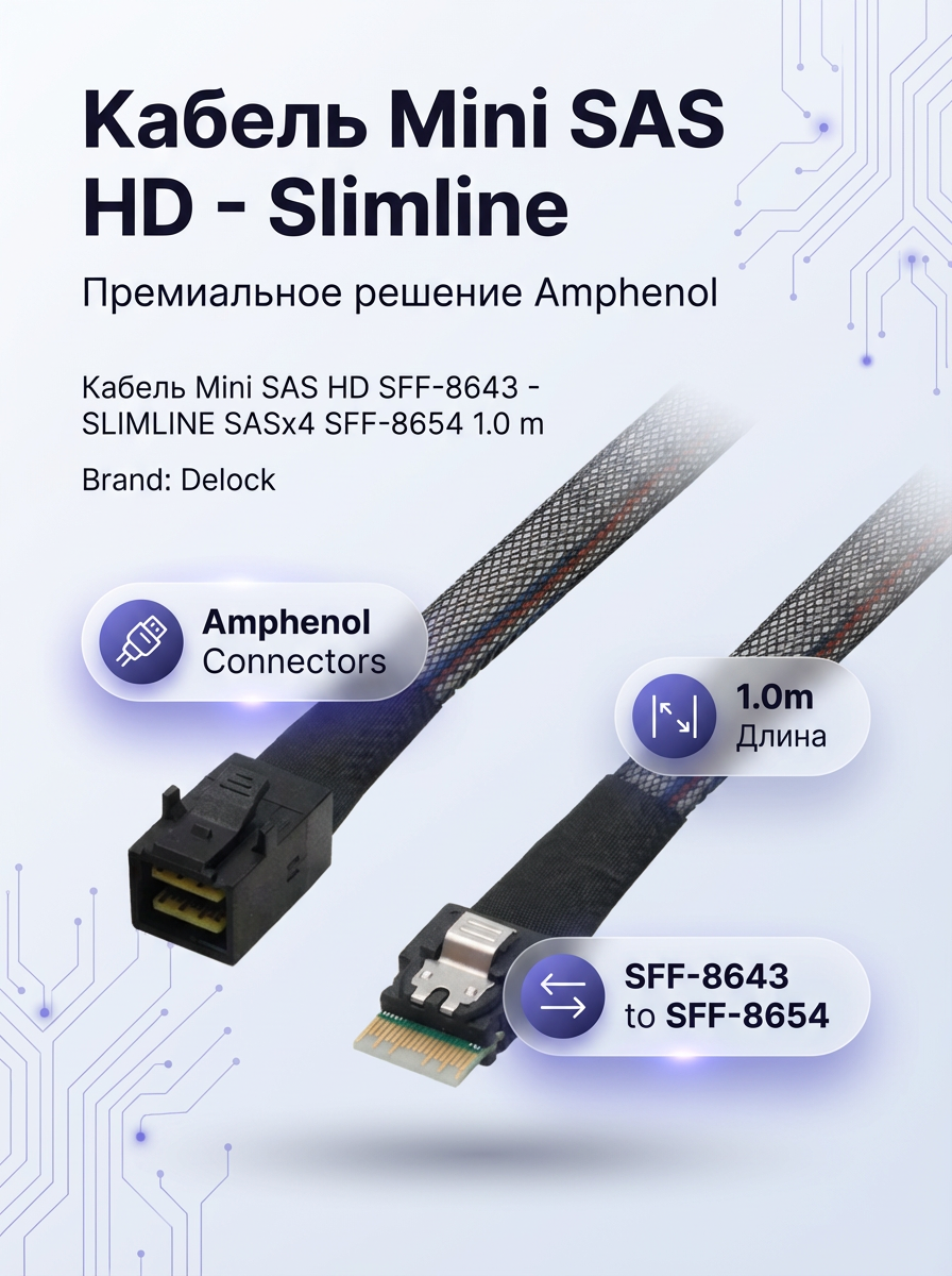 Кабель Mini SAS HD SFF-8643 - SLIMLINE SASx4 SFF-8654 1.0 m