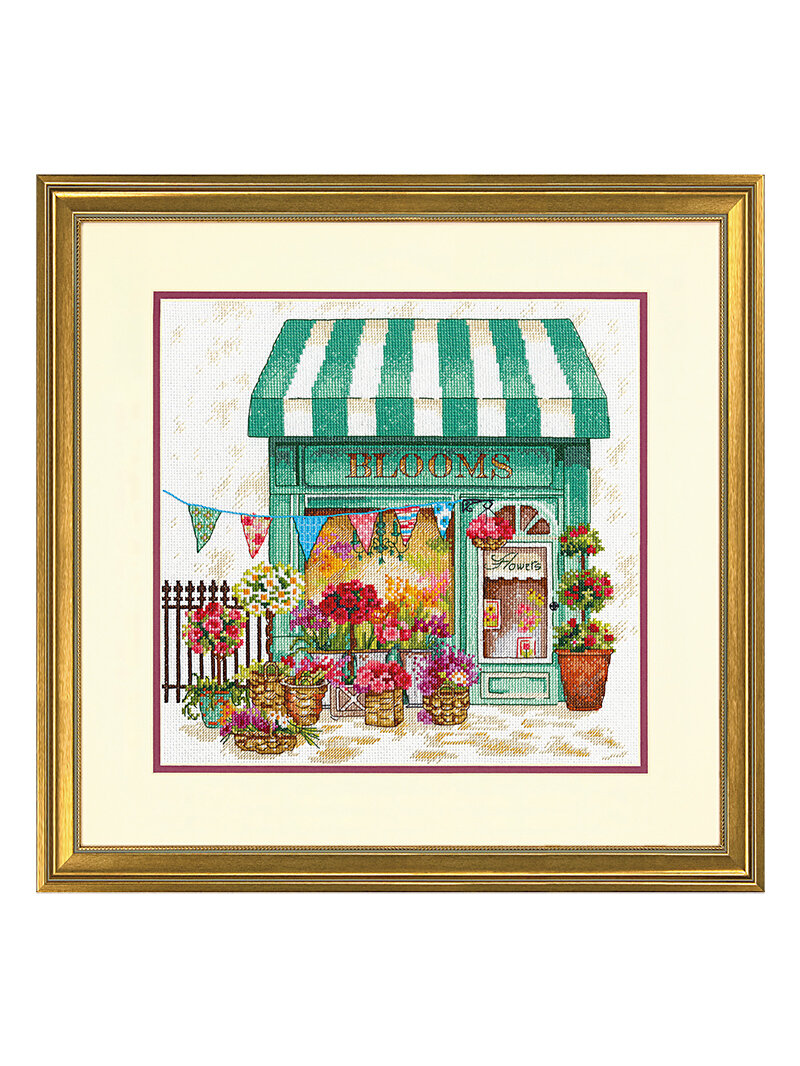 Набор для вышивки Amishop " Dim70-35401 Blooms Flower Shop ", 18CT, 23 см x 23 см, 30 цветов