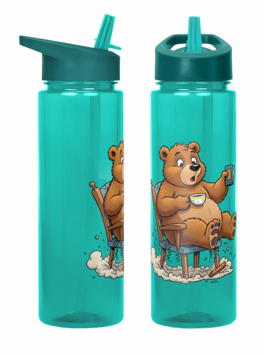 Бутылка бирюзовая для воды с принтом Медведь в маленьком кресле