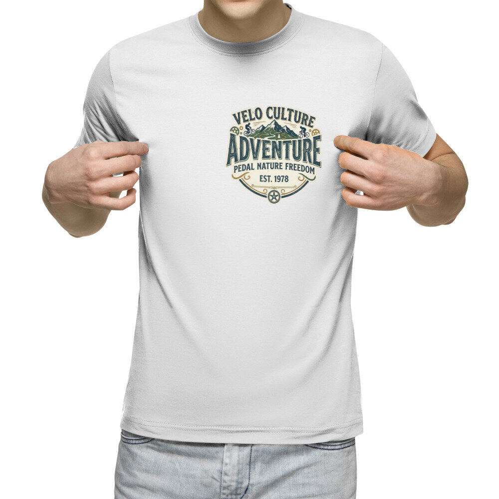 Мужская футболка «Педаль Природа Свобода» (белый, S)