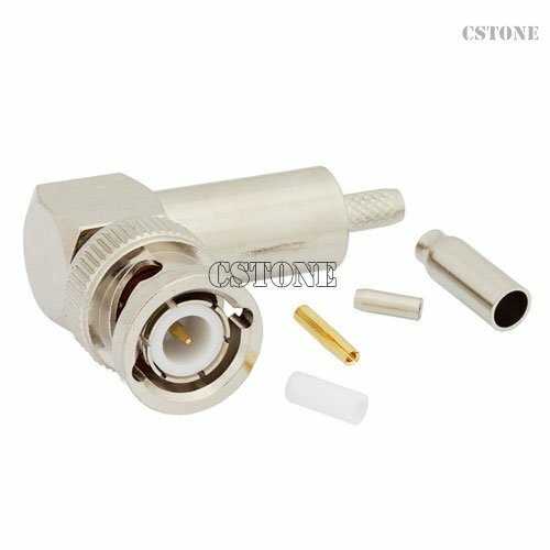 BNC штыревой угловой разъём обжим/пайка крепление для RG174, RG316, RG188, .100 inch, LMR-100