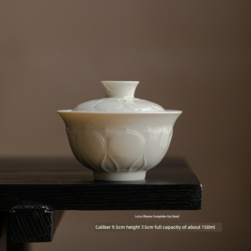 Керамическая чаша-блюдце с крышкой из белой глины Динь, 150 мл, для традиционных китайских чайных ритуалов