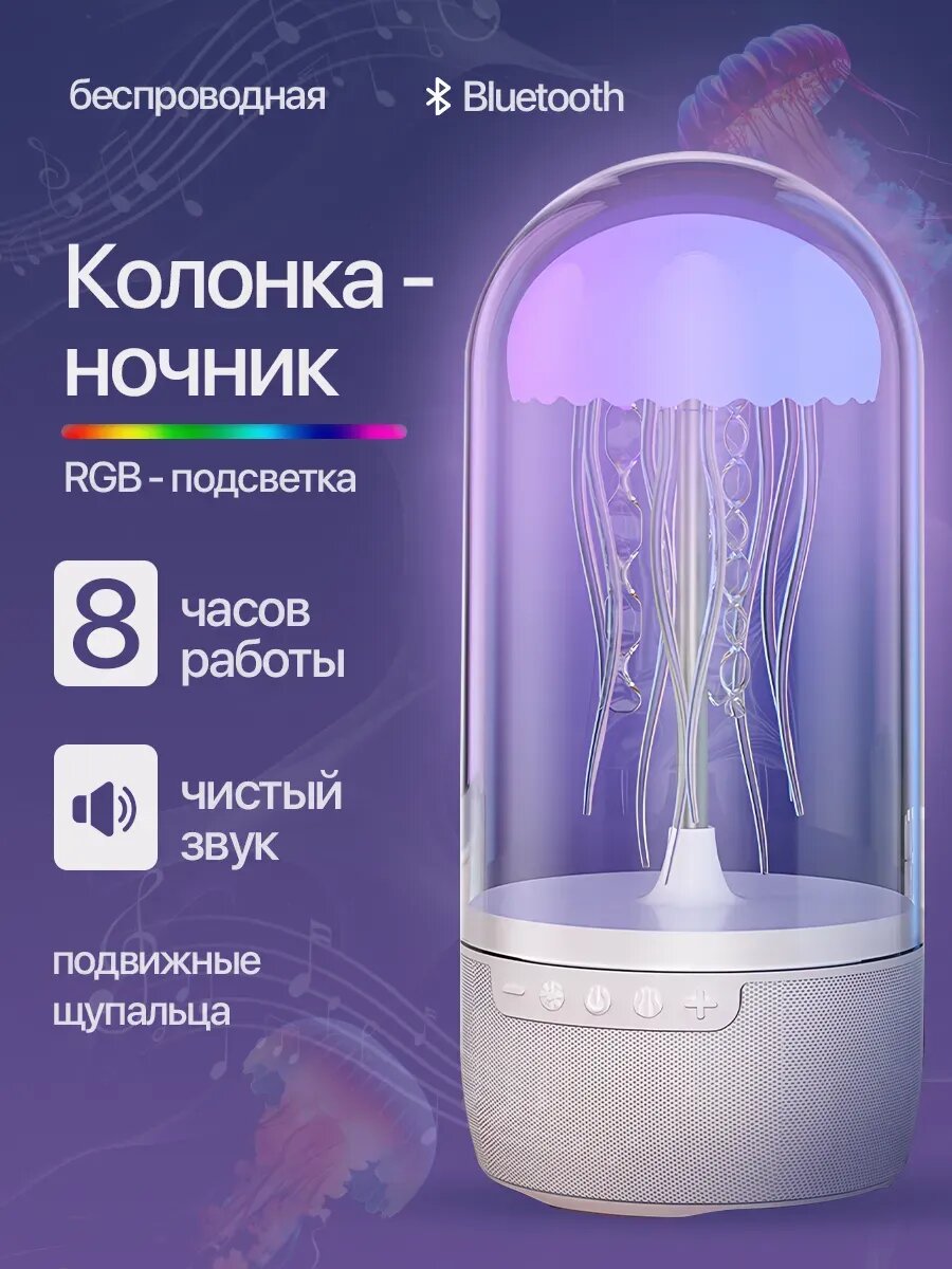 Беспроводная колонка‑ночник с подсветкой, Bluetooth 5.0, 1800 мА·ч, синий, 101×101×223 мм