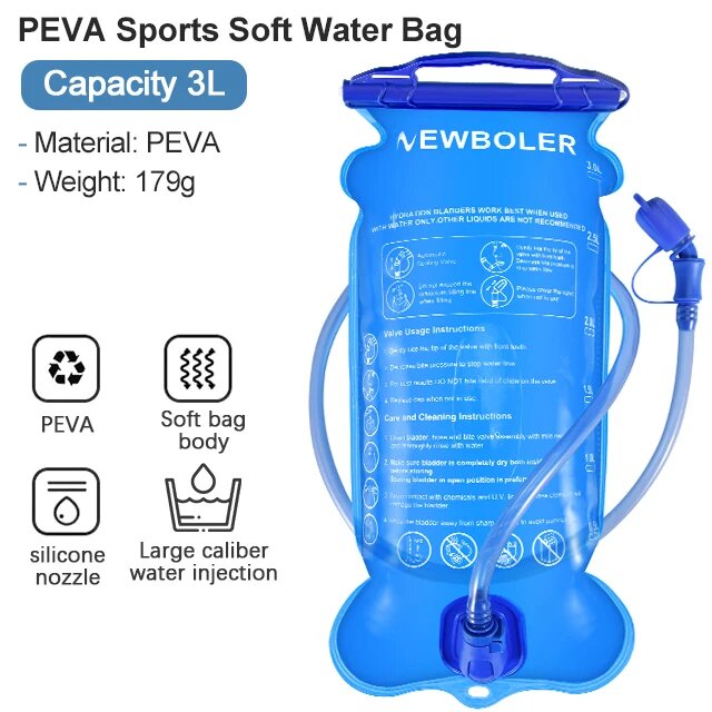 NEWBOLER Фляга-мешок для воды 3л, PEVA, Синий