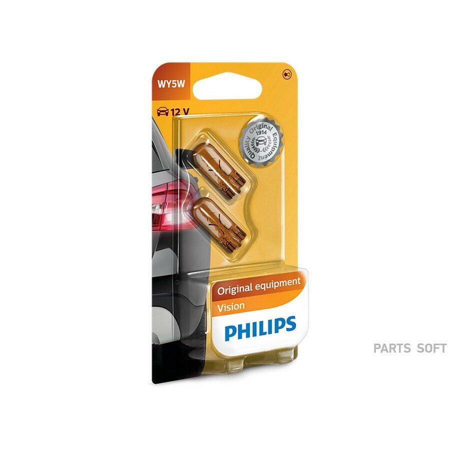 Лампа подсветки WY5W 12V 5W "PHILIPS" (без цоколя, желтая, блистер) (2 шт.) PHILIPS 12396NAB2 | цена за 1 шт