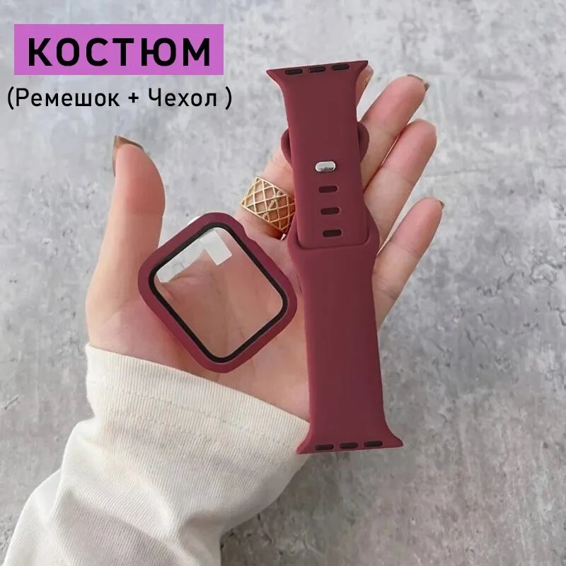 Ремешок для Apple Watch + чехол 42мм(Всего 10 11 серий)/40/44/45/46/41мм, Чехол для Apple watch series 4 5 6 7 8 9 10 11/SE, Противоударный тонкий бампер с защитой от повреждений, грязи и отпечатков