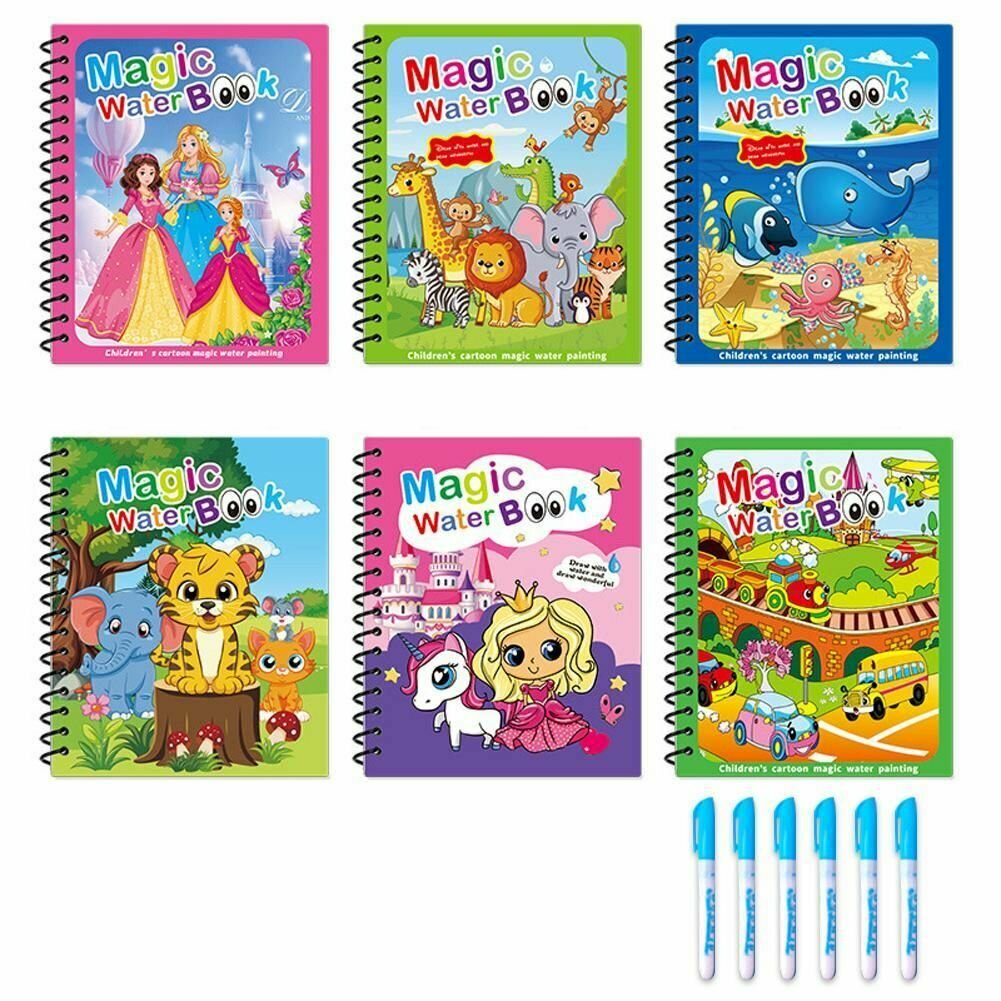 Многоразовая водная раскраска "Животные" для малышей с маркерами для раскрашивания в комплекте. Подарок на Новый год для детей