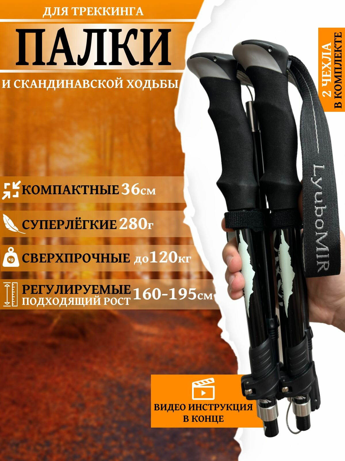 Палки для треккинга и скандинавской ходьбы черные
