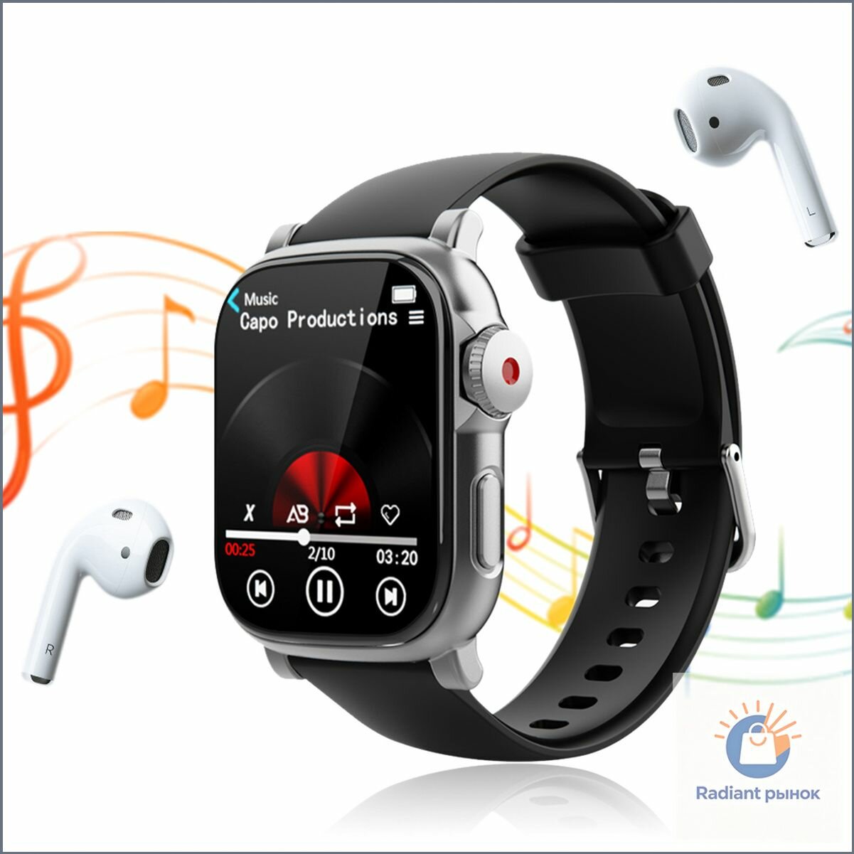 Смарт-часы MP3-плеер часы Bluetooth 5.4 сенсорный экран музыкальный плеер портативный плеер для мужчин женщин, 64GB