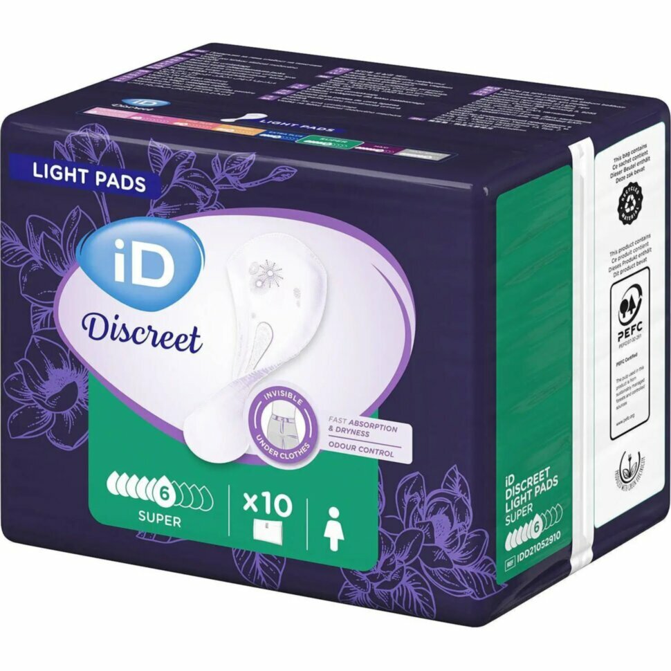 Прокладки урологические ID Light Discreet Super 10 шт/уп, 2392575
