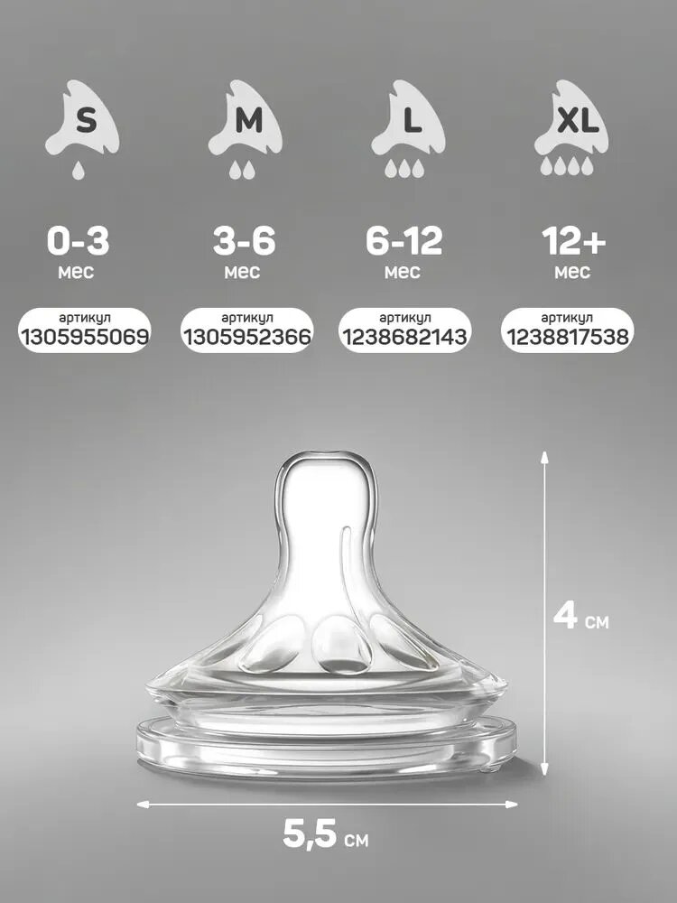 Соска силиконовая для бутылочки KUNDER анти колик 2 шт. размер L c 6+, 12+