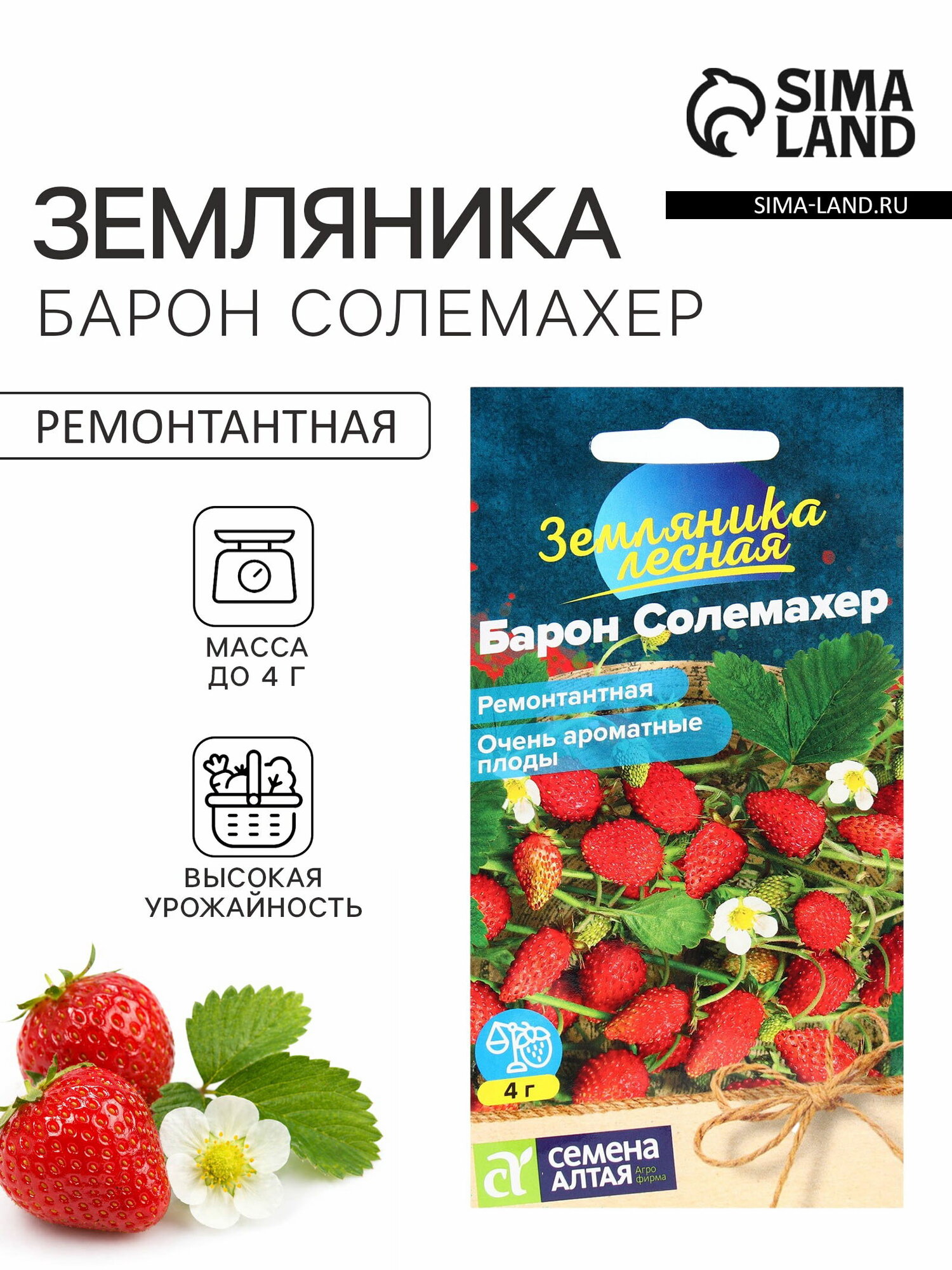 Семена Земляника "Барон Солемахер", ремонтантная, 0.03 г, урожай: август - сентябрь