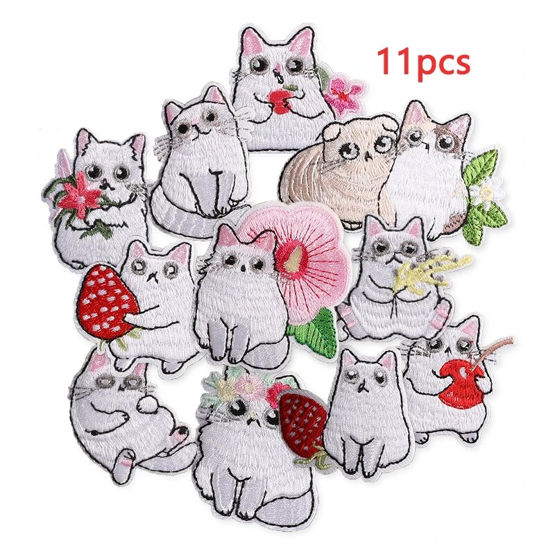 Нашивки кошки с клубникой, 11 шт, HC091a616-11pcs