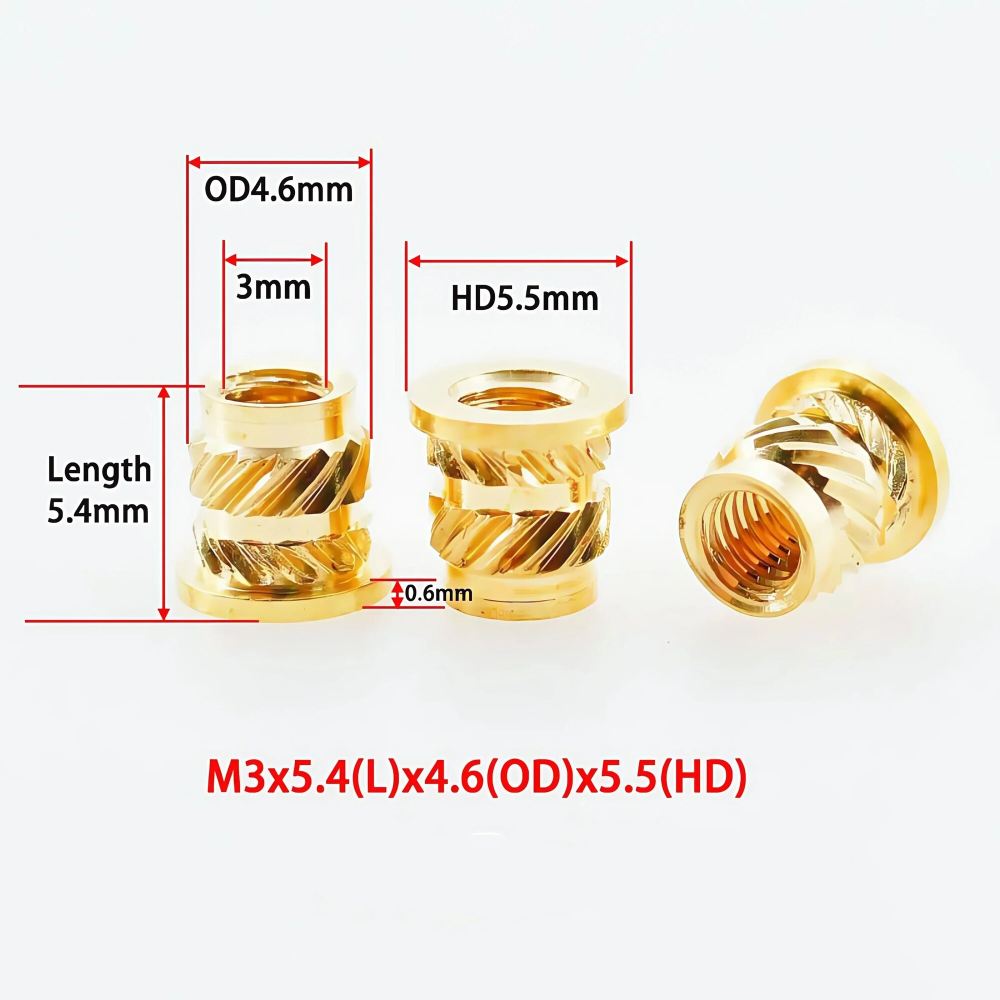 Гайка латунная M3x5.4xOD4.6, 10шт