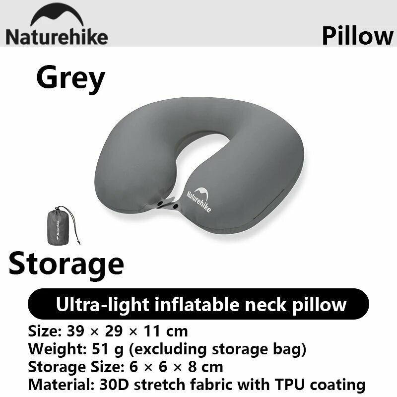 Naturehike подушка для шеи серая, 39x29x11 см