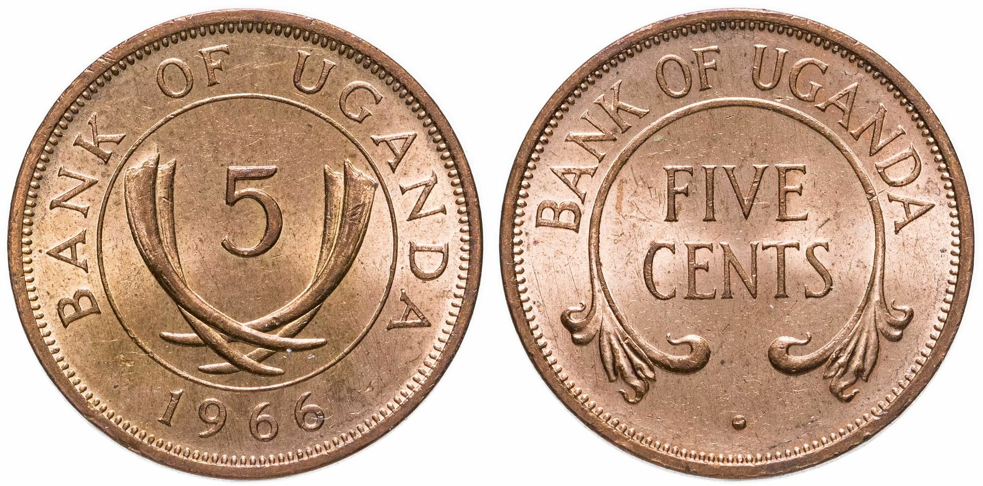 Уганда 5 центов, 1966 - 1975 Бивни XF