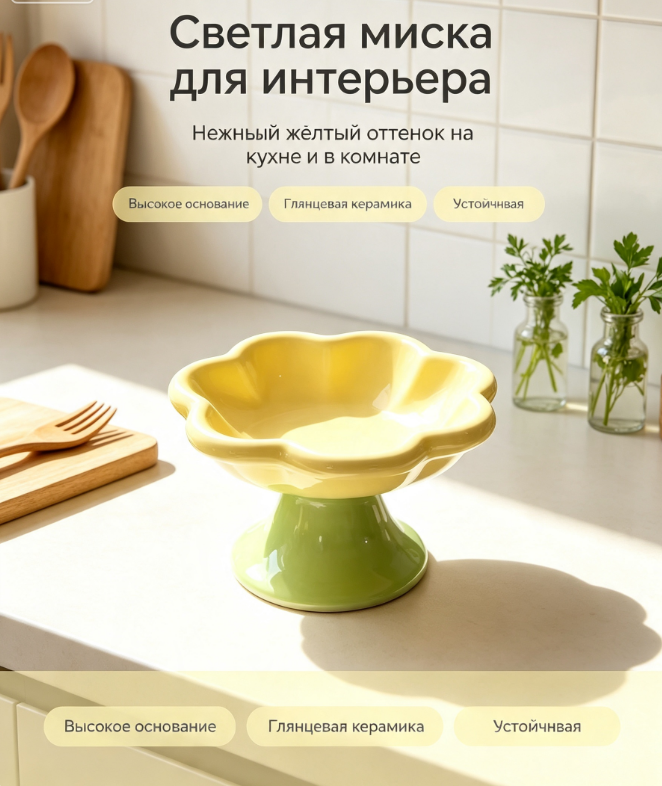 Керамическая миска для кошек на высокой ножке в форме цветка, защищает шею, предотвращает появление темного