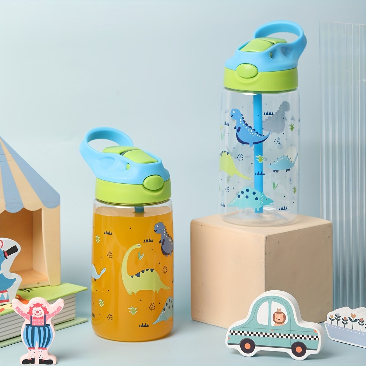 Пластиковая бутылка для воды с мультяшным фруктовым рисунком и специальной трубкой, розовая, 500 мл, 1 шт, для школы и спорта