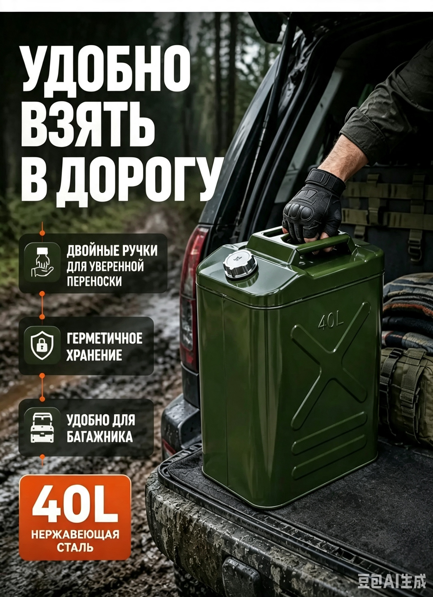 Металлическая канистра 40 л из нержавеющей стали для бензина и масла
