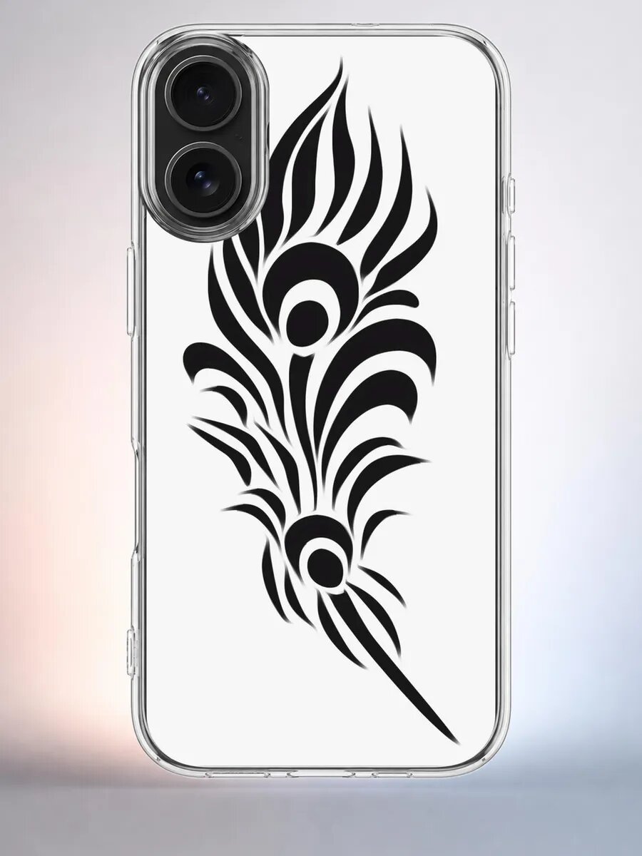 Чехол iPhone 16 перо павлина силиконовый прозрачный